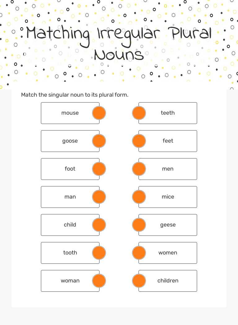Master irregular plural nouns with fun matching! Practice mouse/mice ...