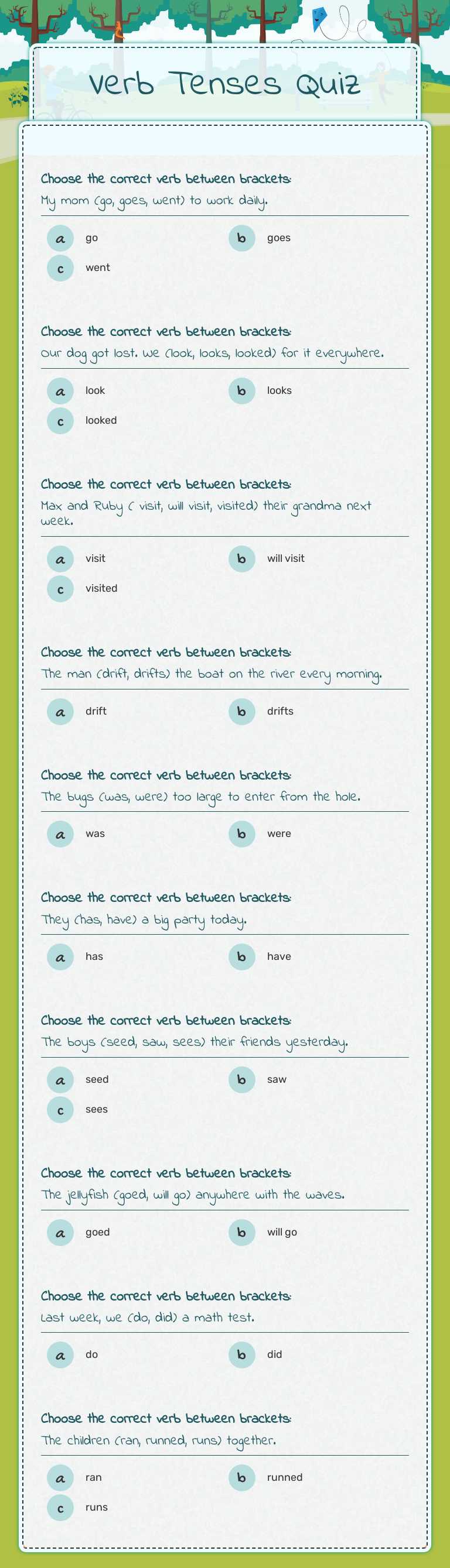 Verb Tenses Quiz by layal wazir | Interactive Worksheet | Wizer.me