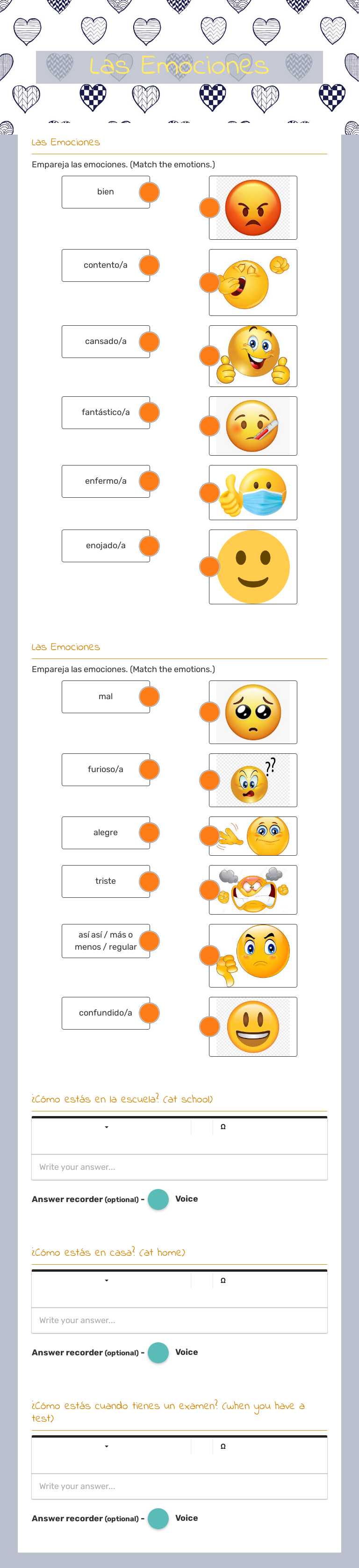 Learn Spanish feelings! Match emotion words with this fun worksheet ...