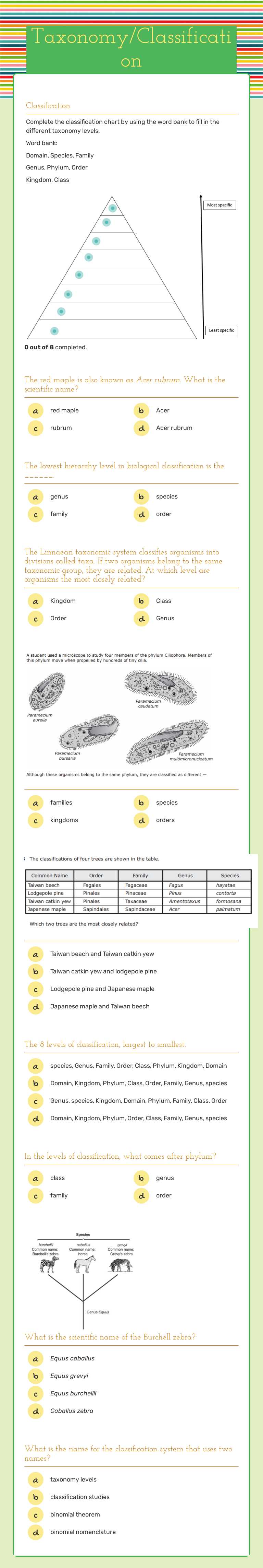 Taxonomy/Classification by Candyce Long | Interactive Worksheet | Wizer.me