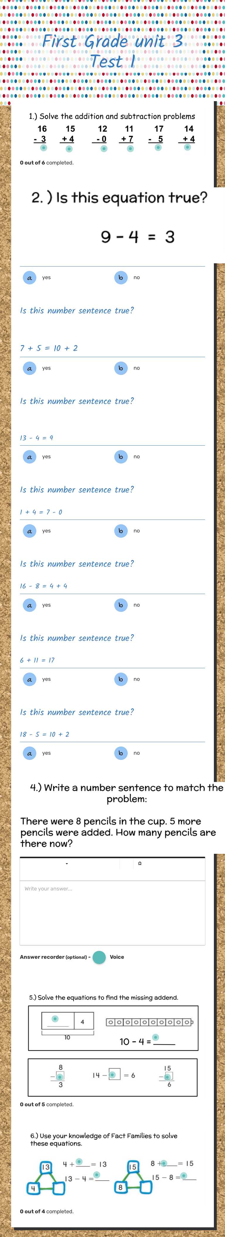 First Grade unit 3 Test 1 by Krista White | Interactive Worksheet ...