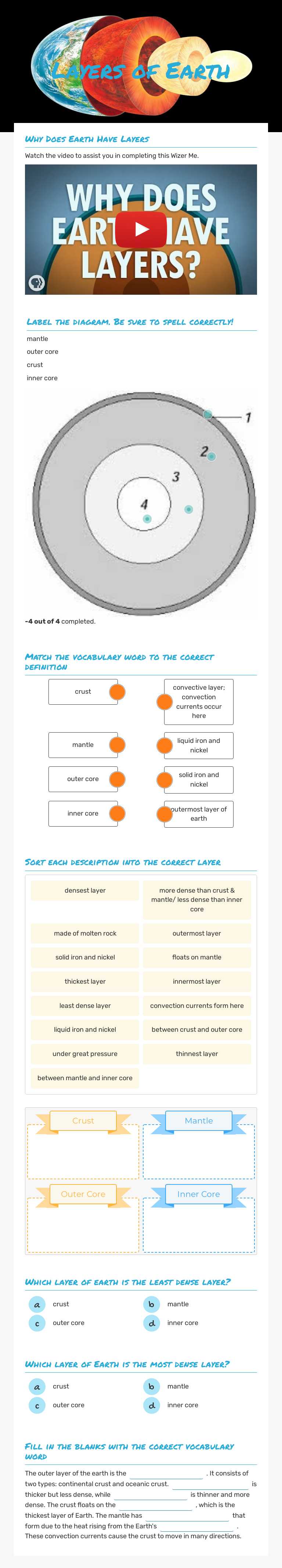 Discover Earth's hidden layers! Identify and define the crust, mantle ...