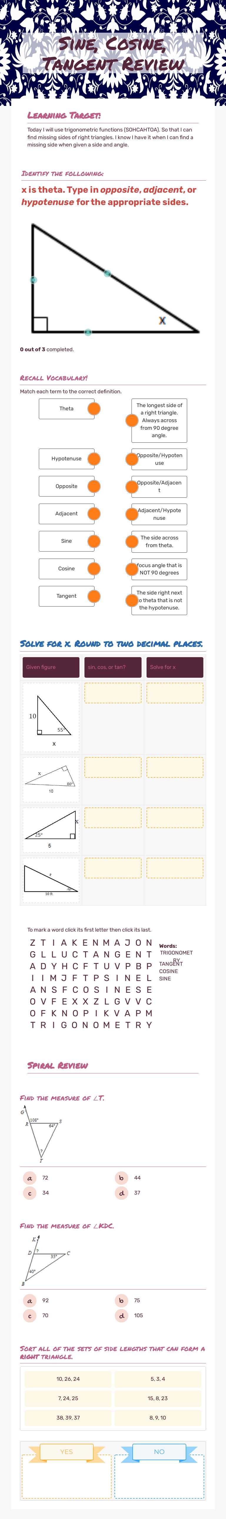 Master SOHCAHTOA! Review trig functions to solve for missing sides in ...