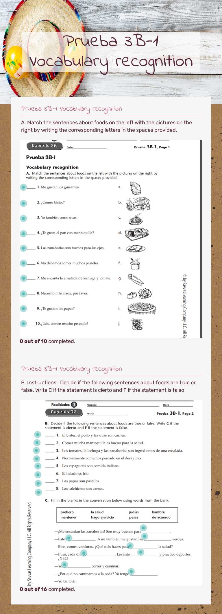 Test your Spanish food vocabulary! Match sentences and identify true ...