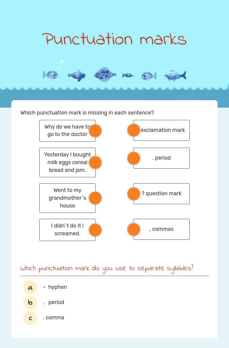 Punctuation marks by N McCain | Interactive Worksheet | Wizer.me
