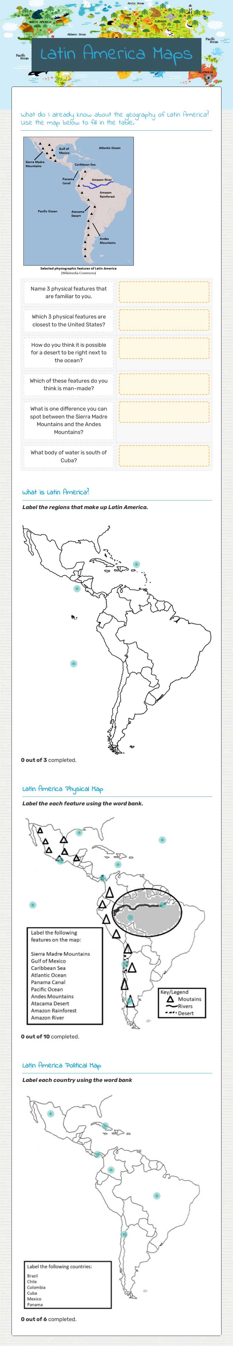 Latin America Maps by Brittany Alexander | Interactive Worksheet | Wizer.me