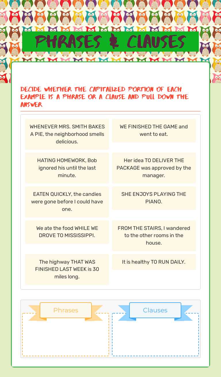 Distinguish phrases from clauses! Practice identifying and classifying ...
