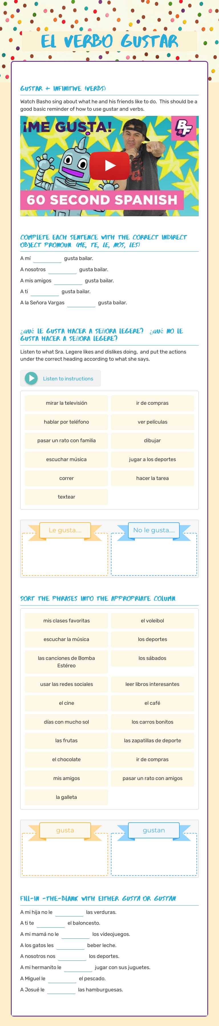 El VERBO GUSTAR by Rosa Montelongo | Interactive Worksheet | Wizer.me