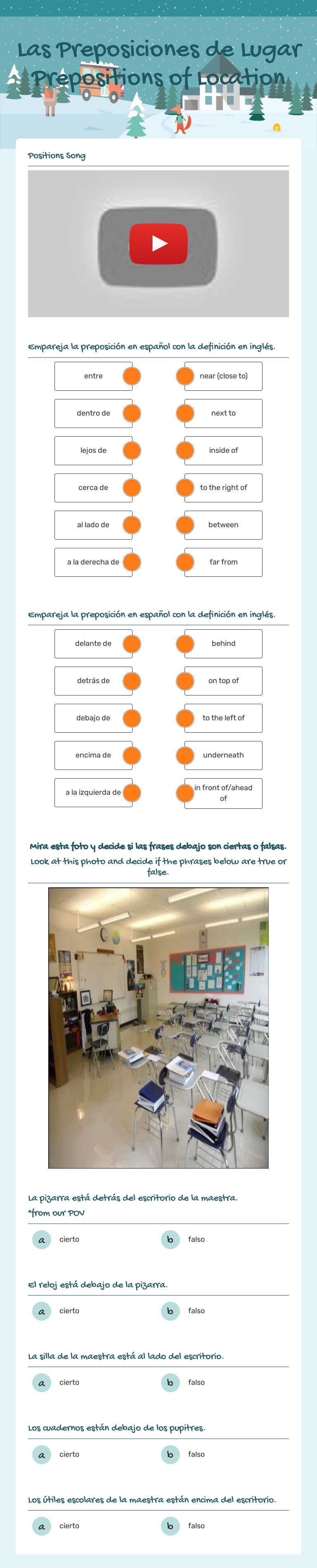 Las Preposiciones de Lugar Prepositions of Location by Senora Legere ...