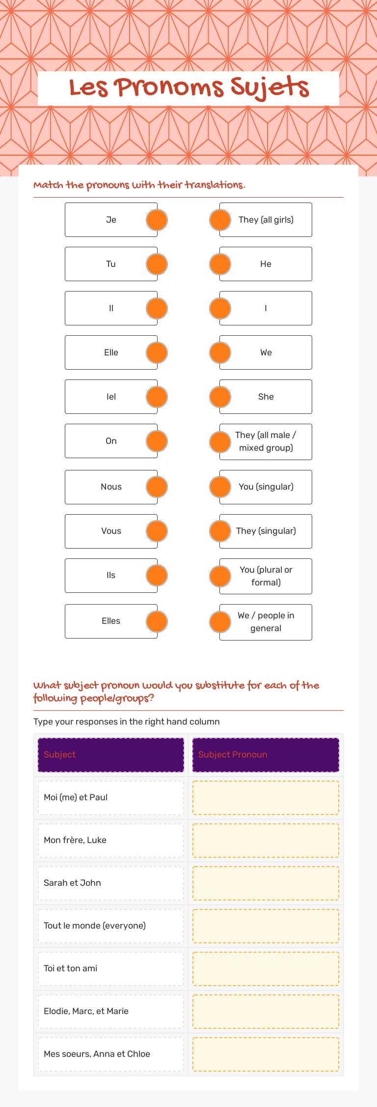 Master French subject pronouns with this fun matching worksheet! | Les ...