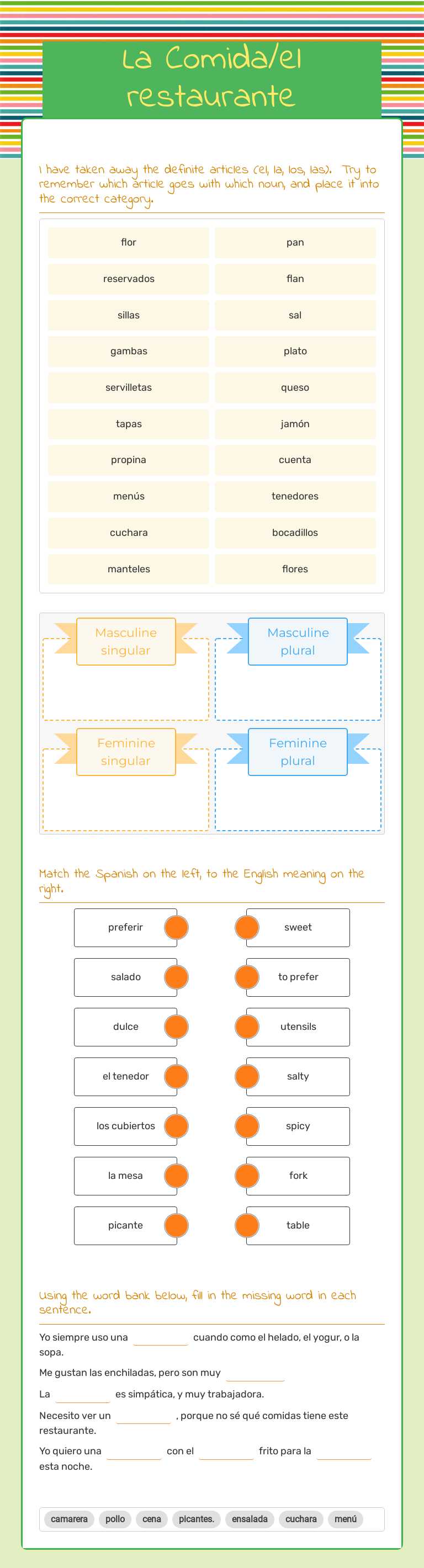 Master Spanish food and restaurant words with our fun vocabulary ...