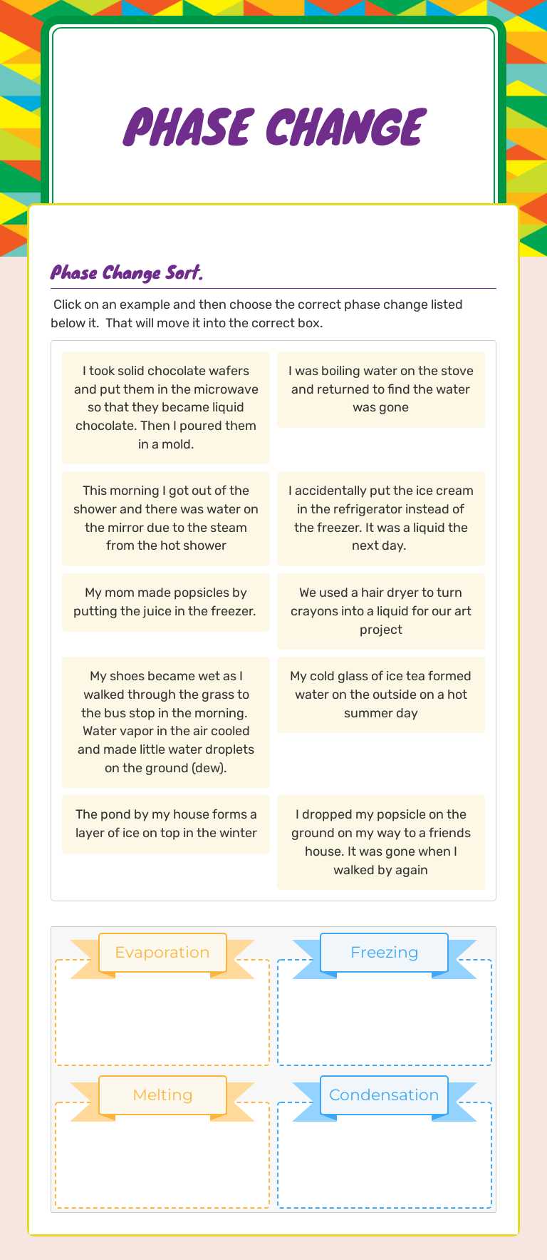 Phase Change by Kelly Tara | Interactive Worksheet | Wizer.me