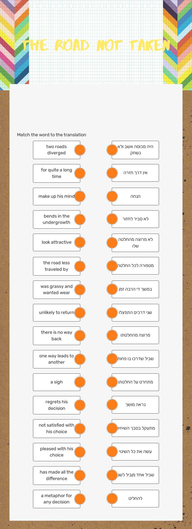 the road not taken by Yelena Khodos | Interactive Worksheet | Wizer.me