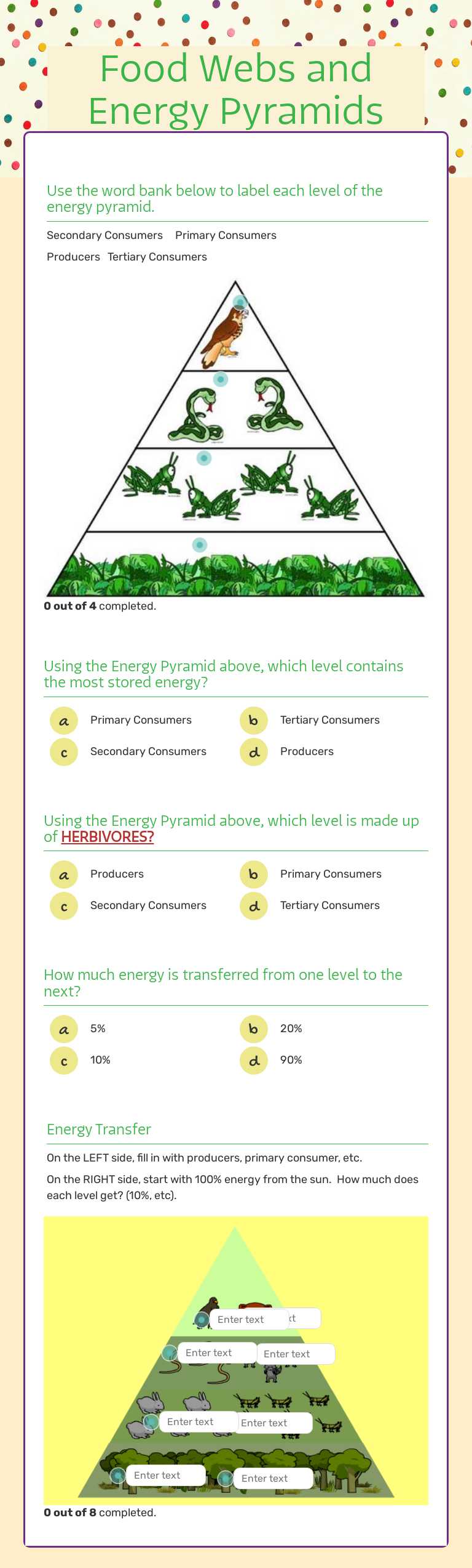 Food Webs and Energy Pyramids by Amelia McCalla | Interactive Worksheet ...