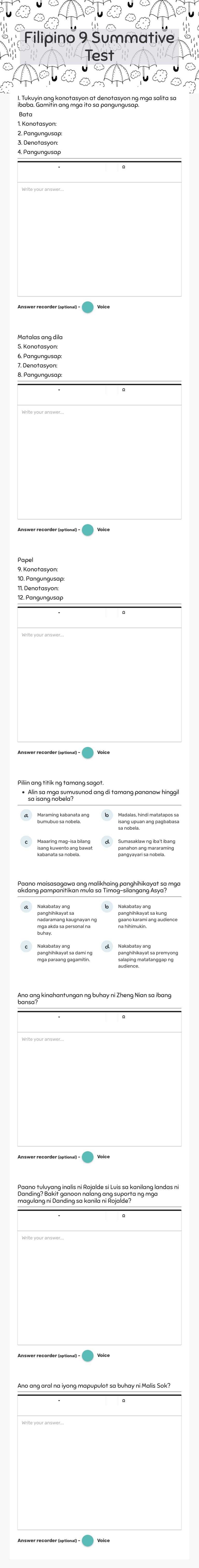 Filipino 9 Summative Test by Jecel Abril | Interactive Worksheet | Wizer.me