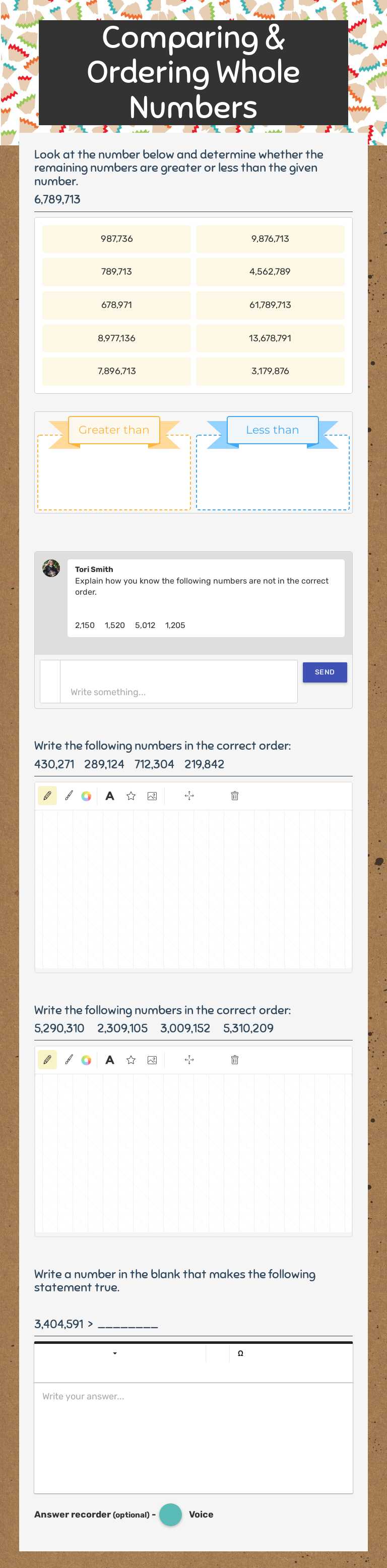 Comparing & Ordering Whole Numbers by Erika Gonzalez | Interactive ...