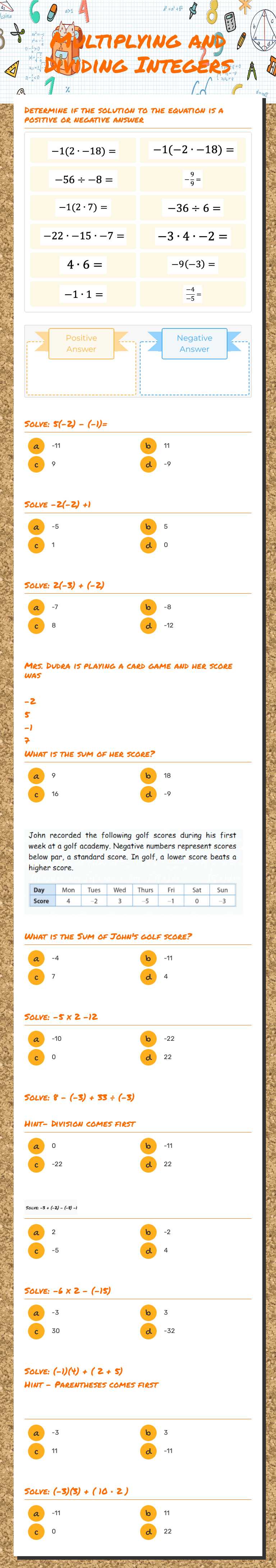 Practice multiplying and dividing integers! Master positive & negative ...