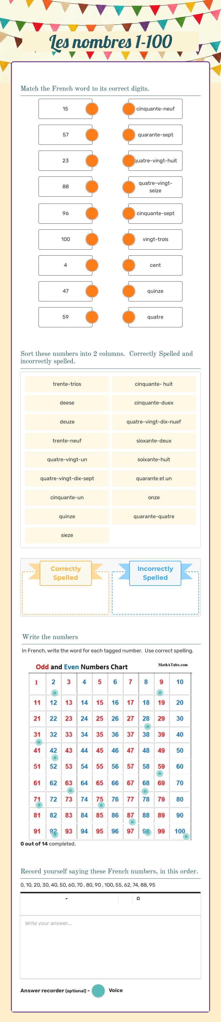Master French numbers 1-100! Practice matching, spelling, writing ...