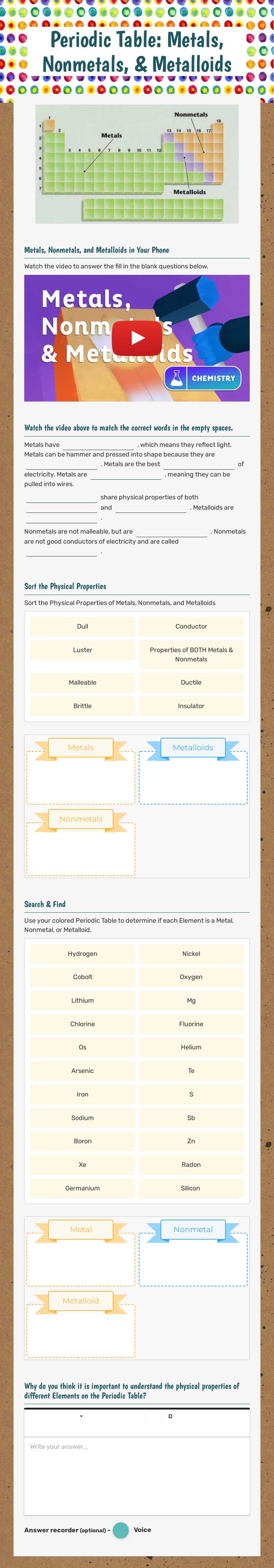 Periodic Table: Metals, Nonmetals, & Metalloids by Melissa Kestle ...