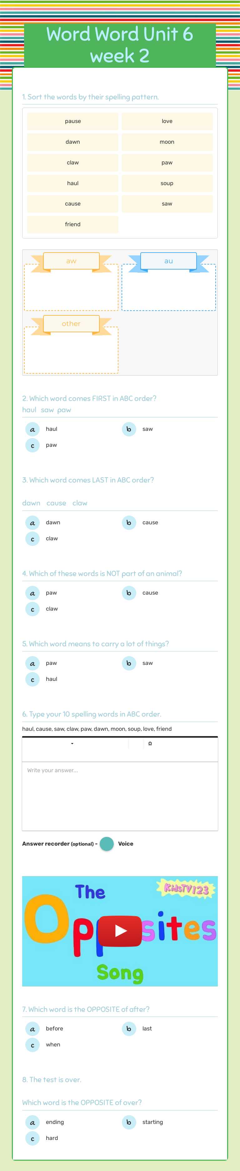 Word Word Unit 6 week 2 by Michelle Silva | Interactive Worksheet ...