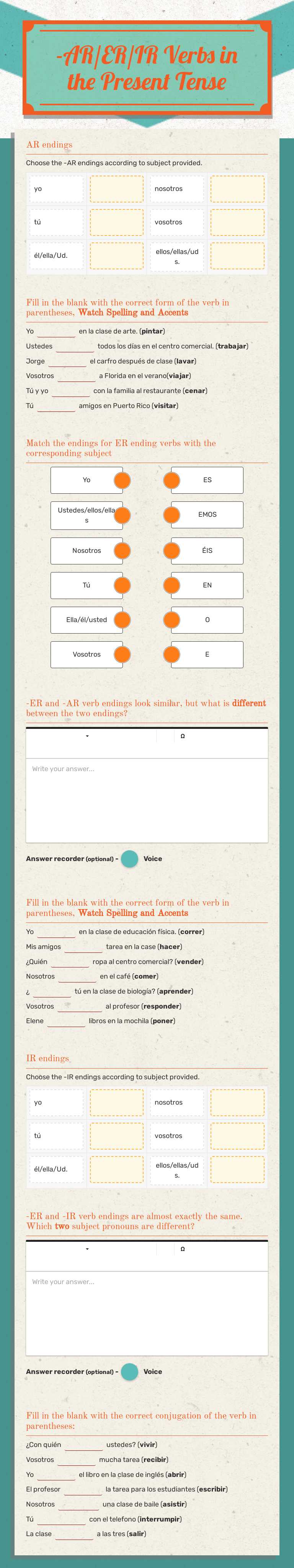 Master Spanish AR, ER, IR verbs! Practice present tense conjugation ...