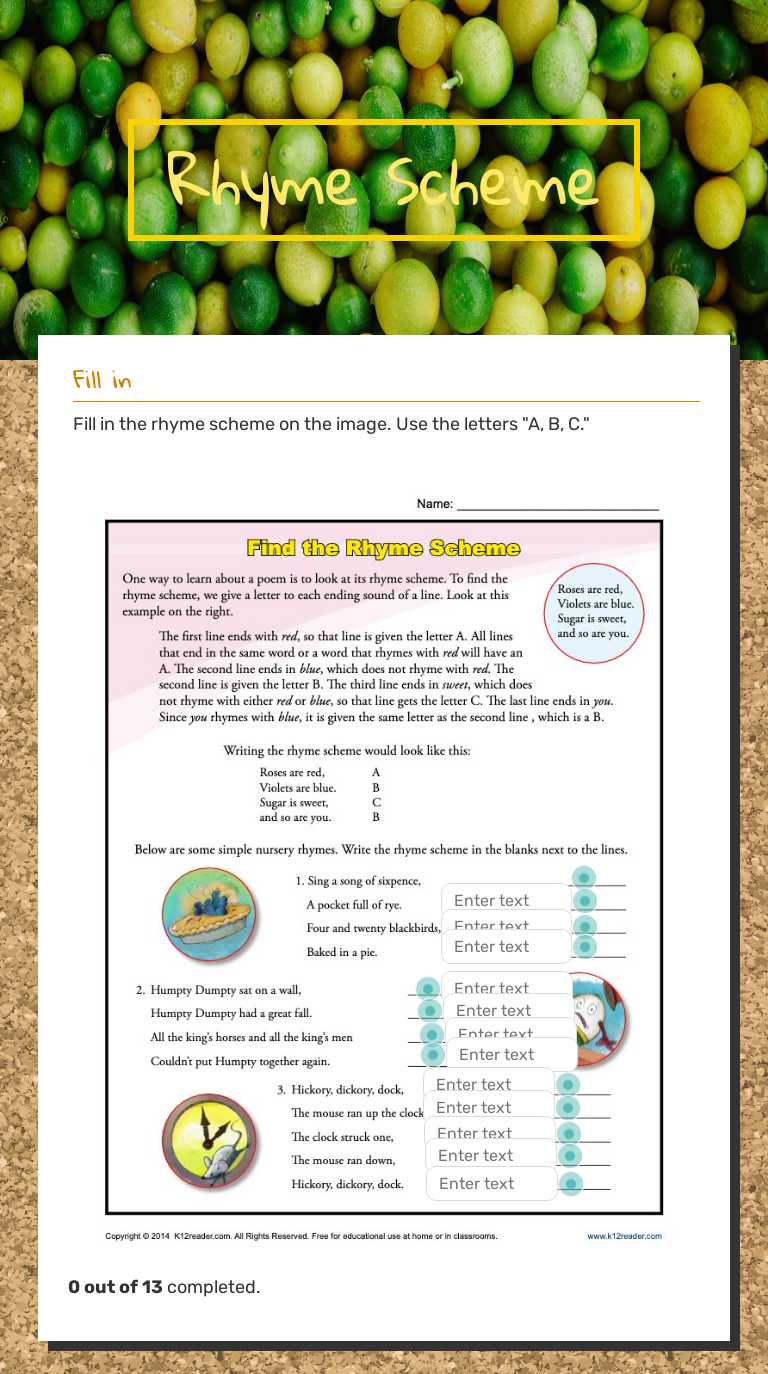 Master rhyme schemes! This worksheet helps 5th graders practice ...