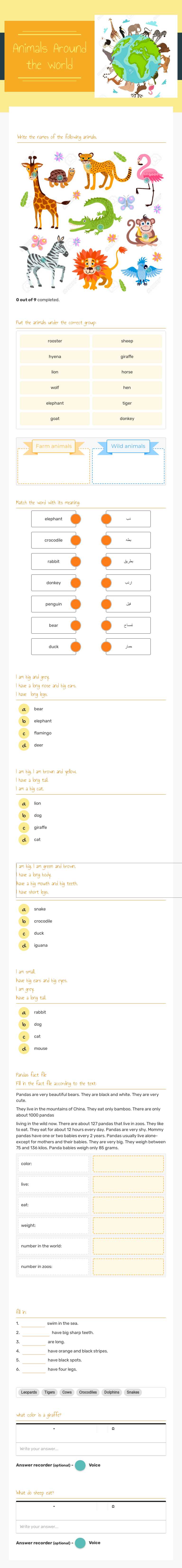 Animals Around the world by Ruba Daher | Interactive Worksheet | Wizer.me