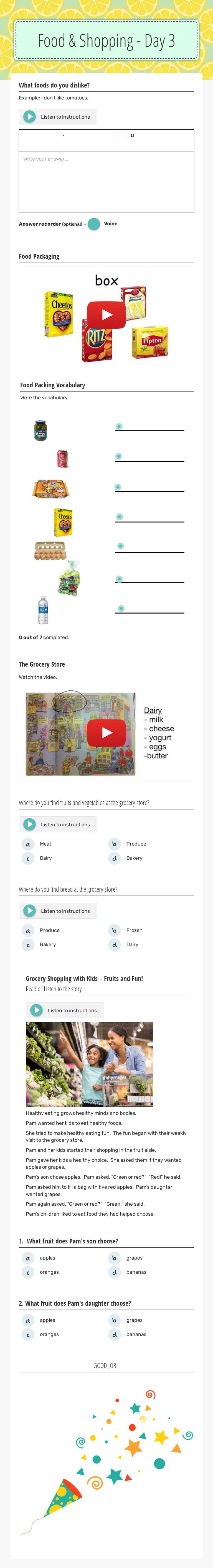 Learn grocery shopping words like jar, can, and bag! Read a fun story ...
