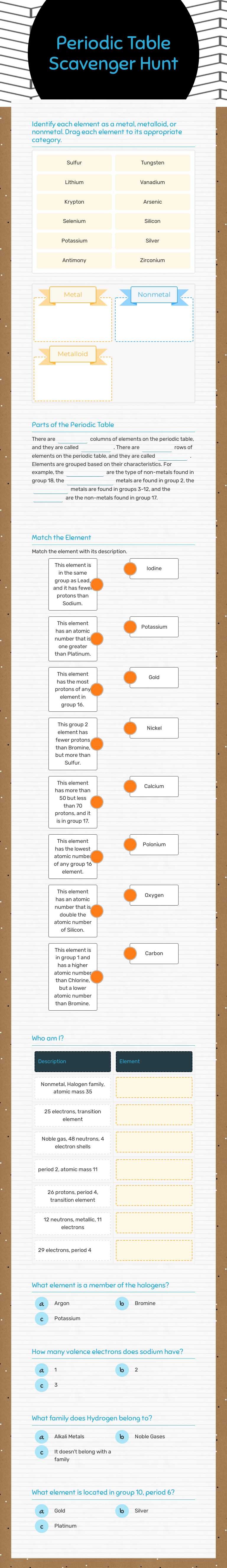 Periodic Table Scavenger Hunt by Emily Visnic | Interactive Worksheet ...