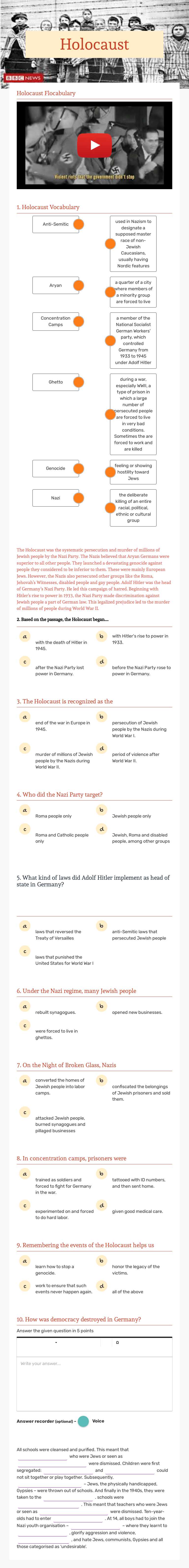 Holocaust by Shane Wilton | Interactive Worksheet | Wizer.me