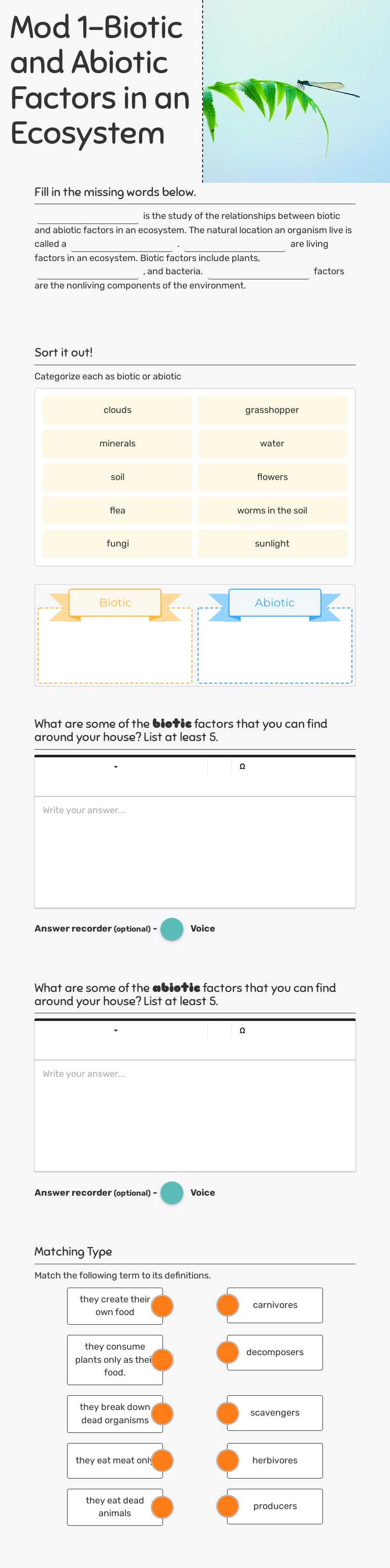 Explore biotic and abiotic factors in ecosystems! Worksheet for ...