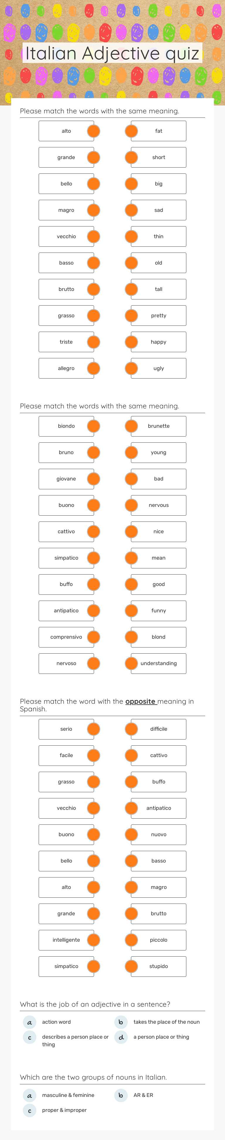 Italian Adjective quiz by Deborah Velazquez | Interactive Worksheet ...