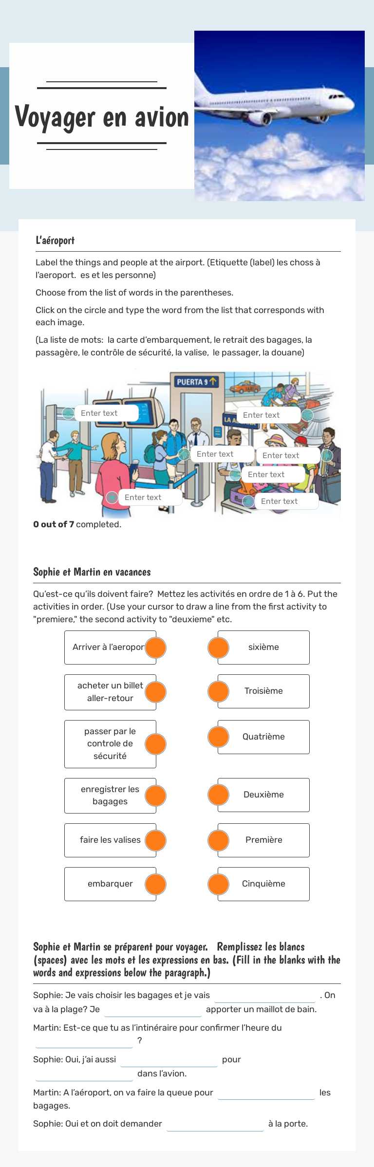 Master French airport and travel terms! Label items, order steps, and ...