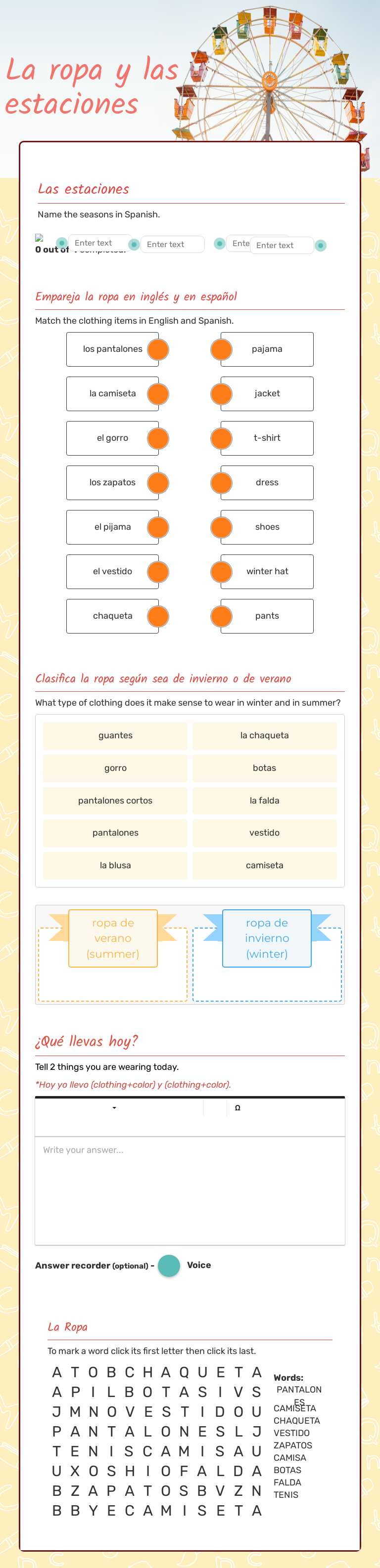La ropa y las estaciones by Carmita Bazurto | Interactive Worksheet ...
