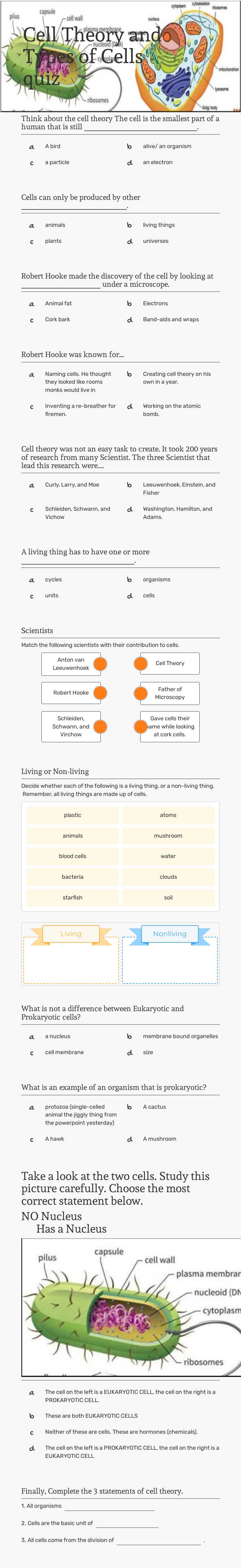 Explore cell theory and cell types! Quiz covers history, eukaryotic ...
