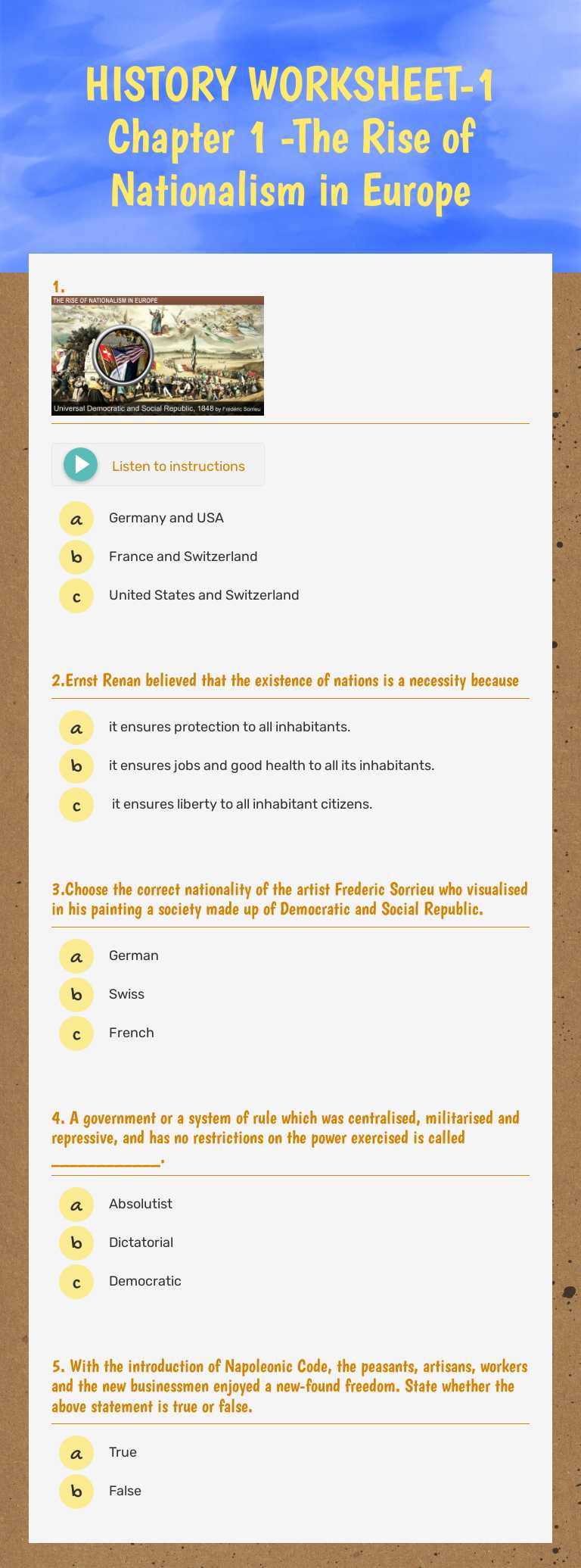 HISTORY WORKSHEET-1 Chapter 1 -The Rise of Nationalism in Europe by ...
