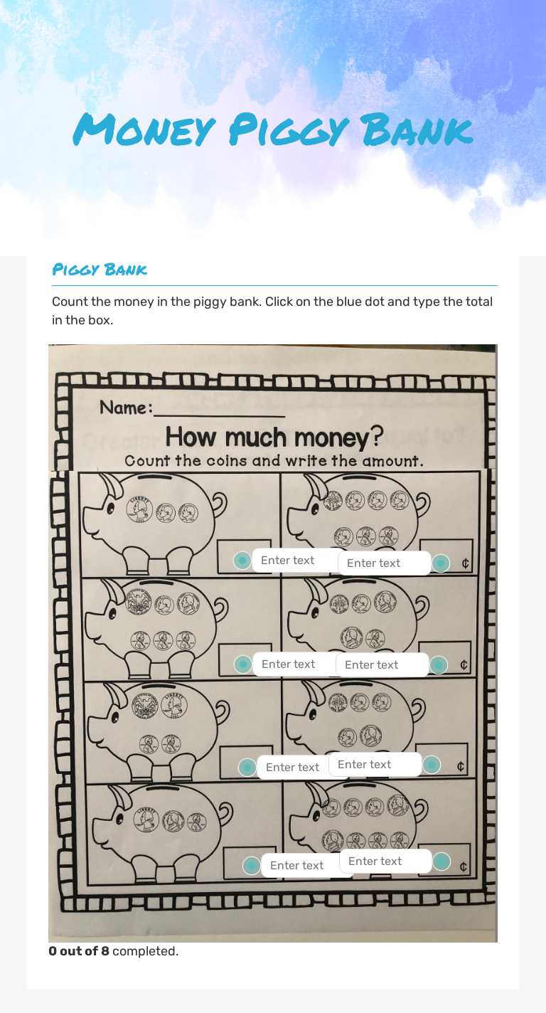 Money Piggy Bank by Jennifer Valerio | Interactive Worksheet | Wizer.me