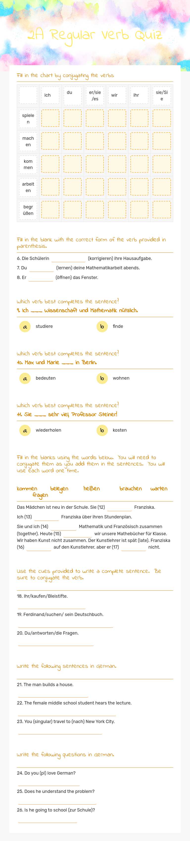 2A Regular Verb Practice Quiz by Ashley Macari | Interactive Worksheet ...
