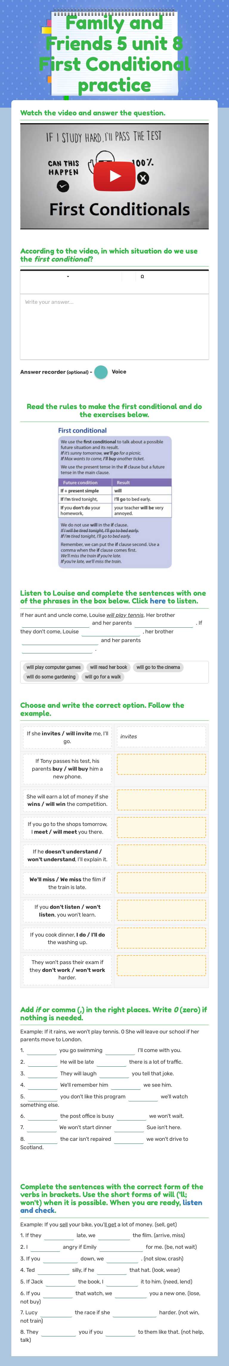 Family and Friends 5 unit 8 First Conditional practice by Livia RT ...