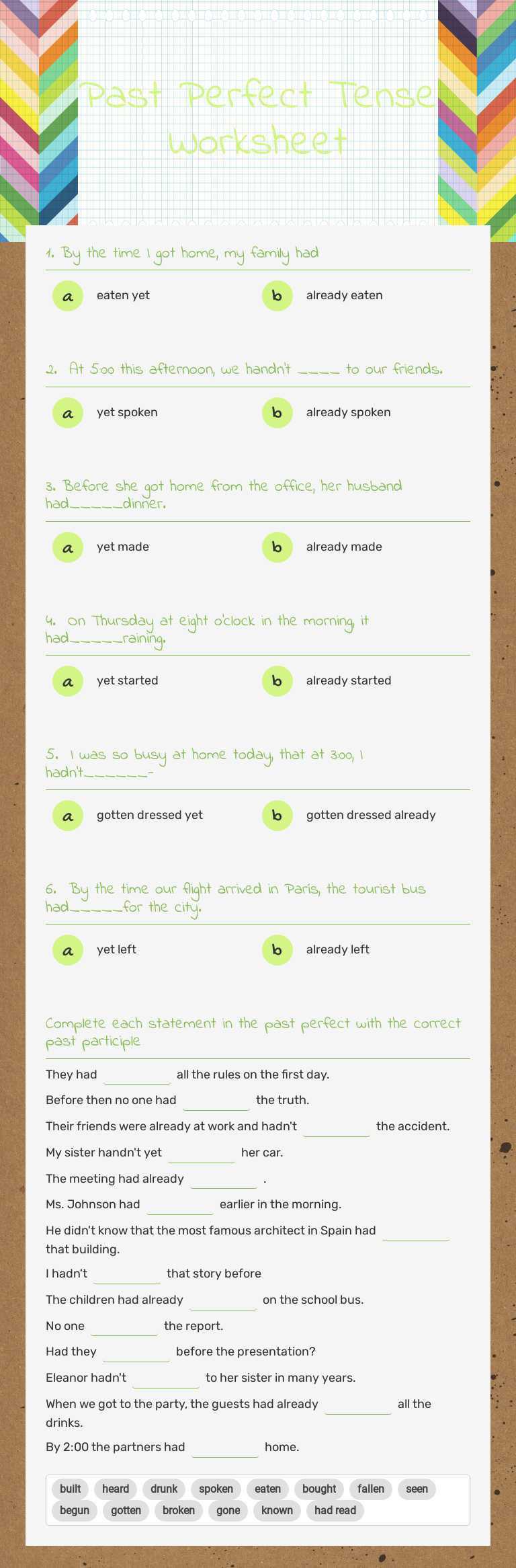 Past Perfect Tense Worksheet by Claudia Peña | Interactive Worksheet ...
