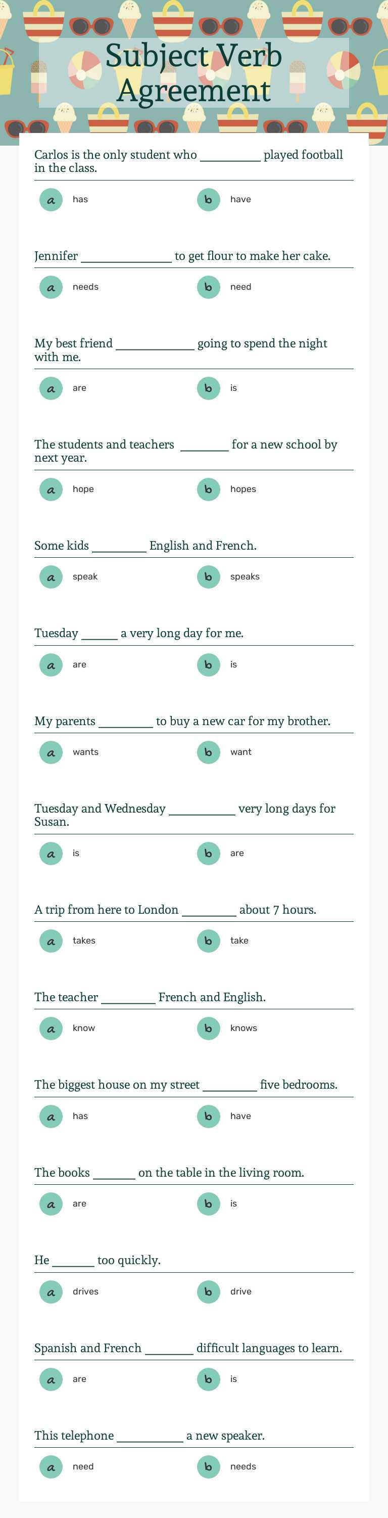 Subject Verb Agreement by Latoya Lewis | Interactive Worksheet | Wizer.me