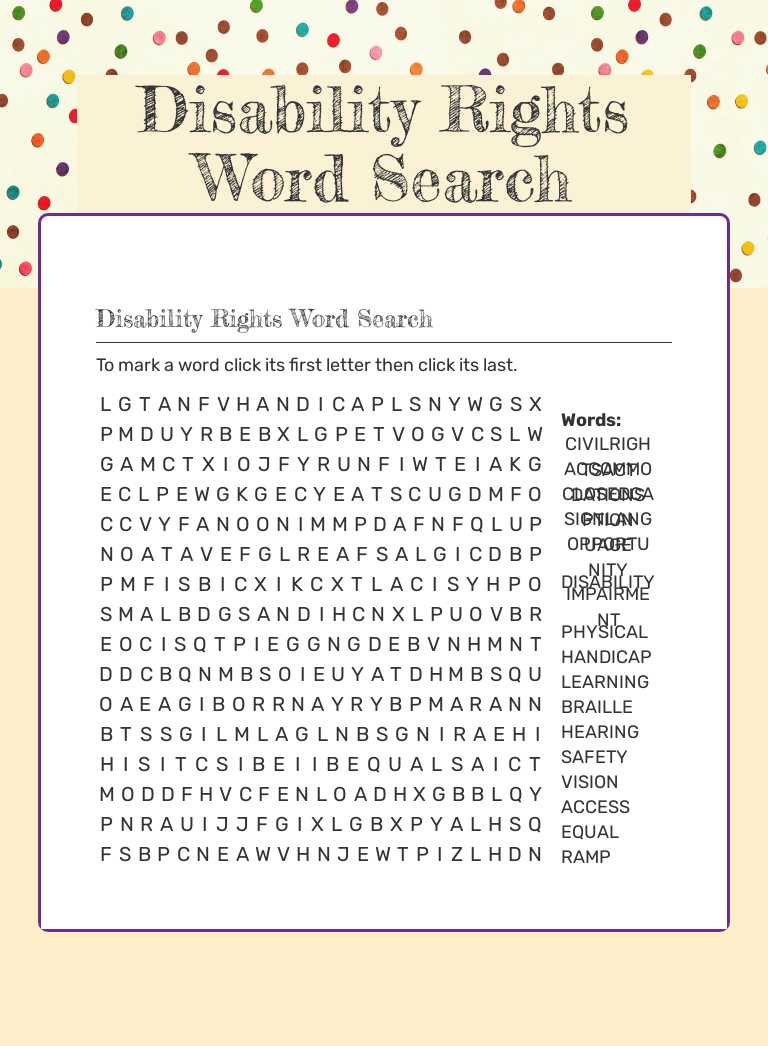 Disability Rights Word Search | Interactive Worksheet | Wizer.me
