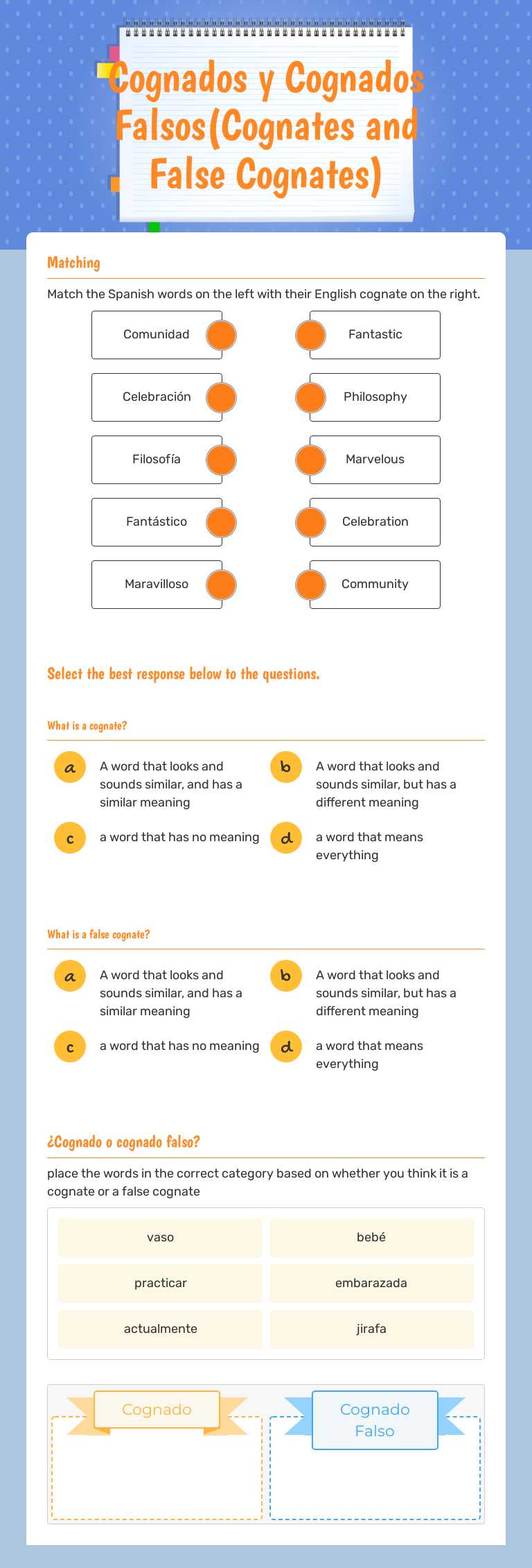 Boost your Spanish vocabulary! Practice identifying cognates and false ...