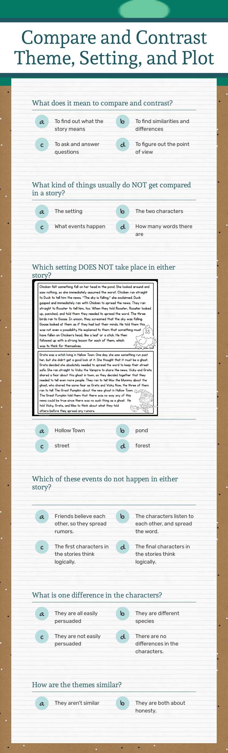Compare and Contrast Theme, Setting, and Plot by Heidi Kuechle ...