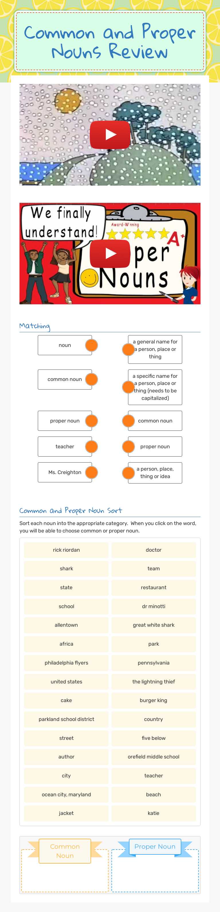 Common and Proper Nouns Review by Kate Heidemann | Interactive ...