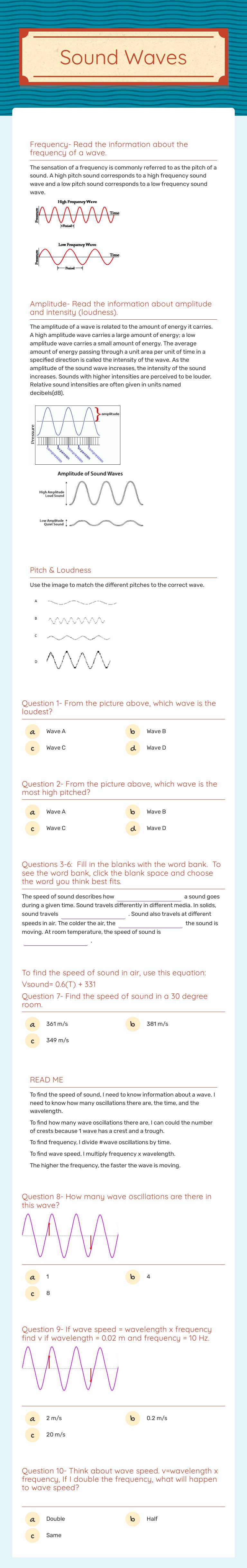 Sound Waves by Krista Viel | Interactive Worksheet | Wizer.me