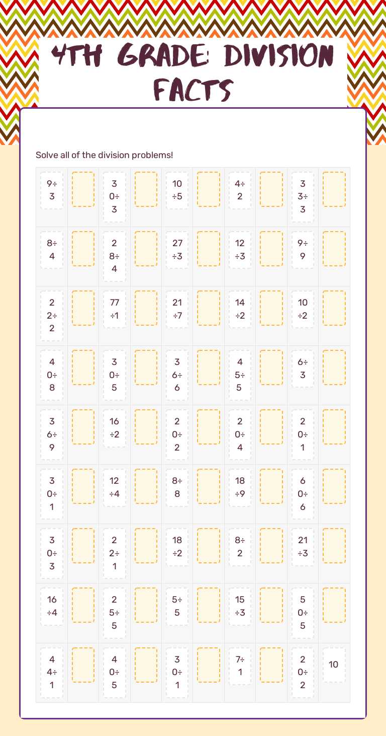 4th Grade: Division Facts by Justice Mosier | Interactive Worksheet ...