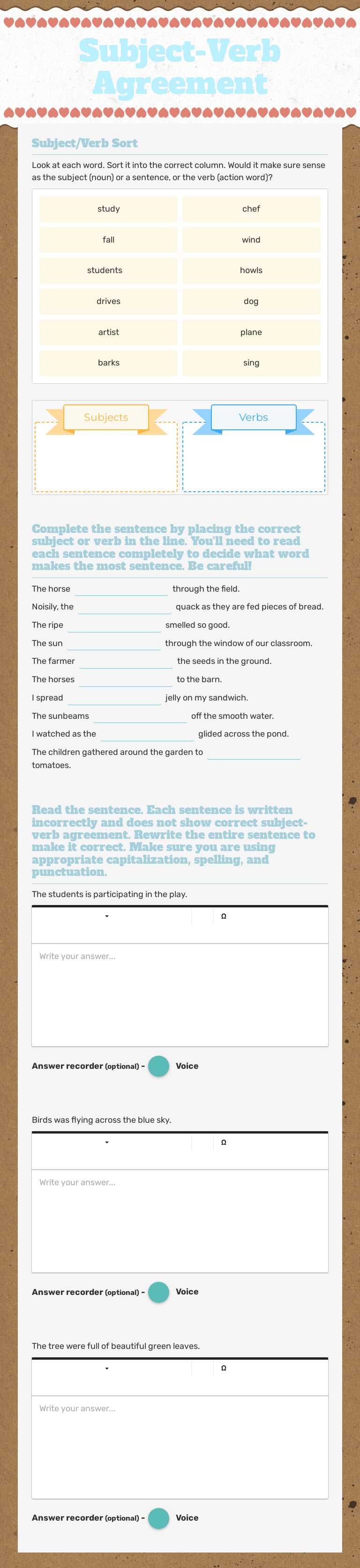 Subject-Verb Agreement by Allyson Sullivan | Interactive Worksheet ...