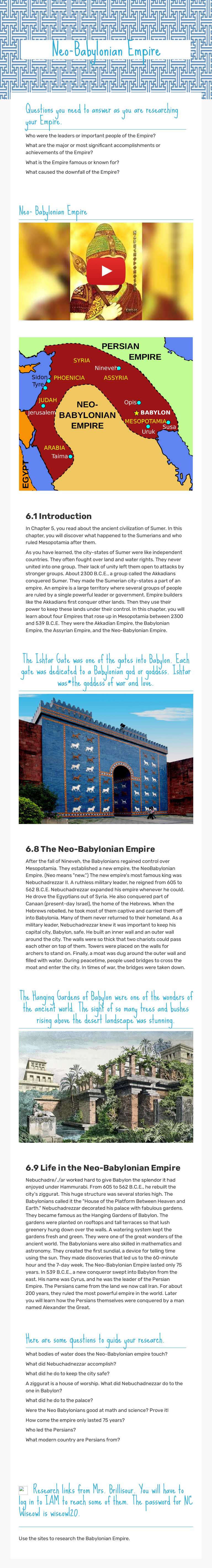 Neo-Babylonian Empire by Teresa Cole | Interactive Worksheet | Wizer.me