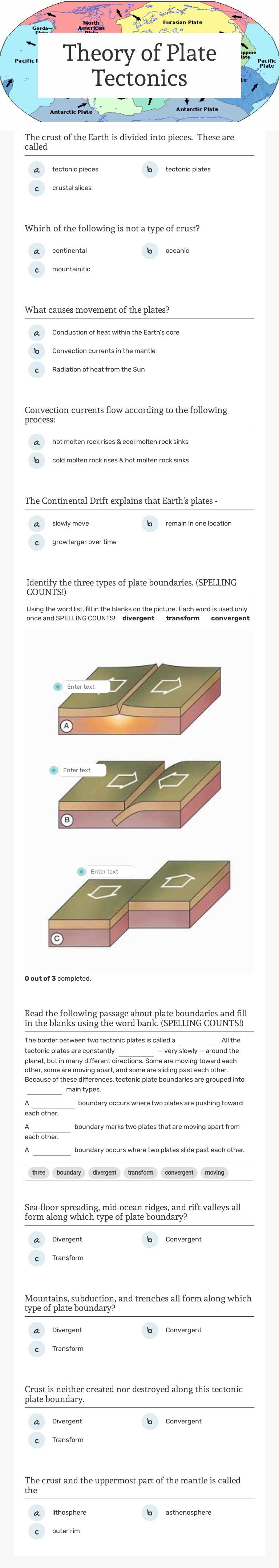 Theory of Plate Tectonics by Brenton Robinson | Interactive Worksheet ...